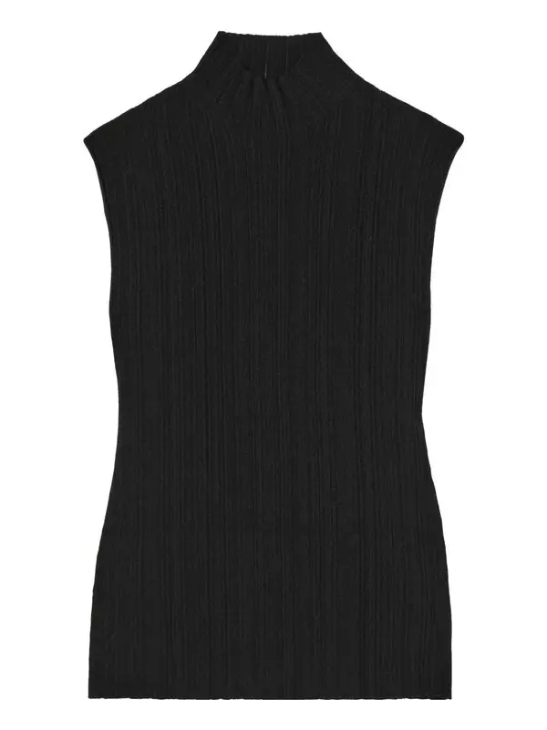 Proenza Schouler Federica Ribbed Knit High Neck Top - Black