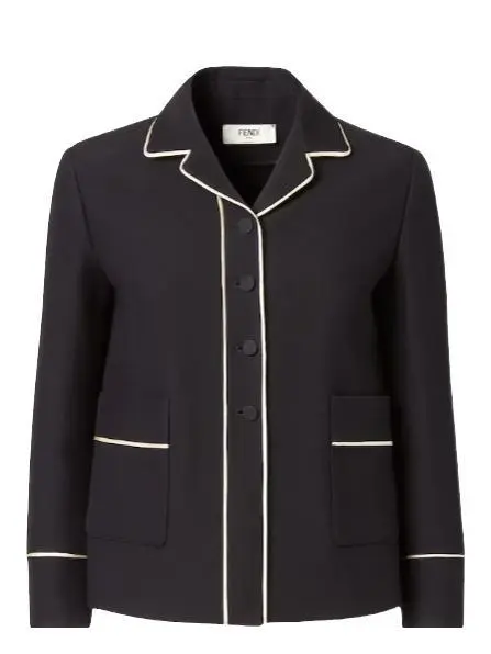 Fendi Long-sleeve Silk And Wool Jacket With Contrast Piping - Black