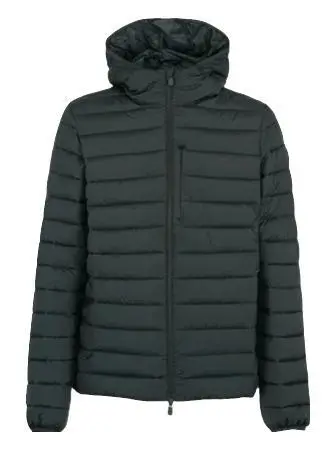 SAVE THE DUCK Hooded Puffer Jacket With Logo Patch - Black
