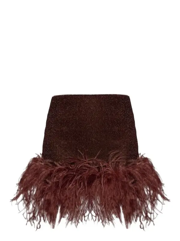Oseree Lurex Thread Feather-detailed Mini Skirt - Brown