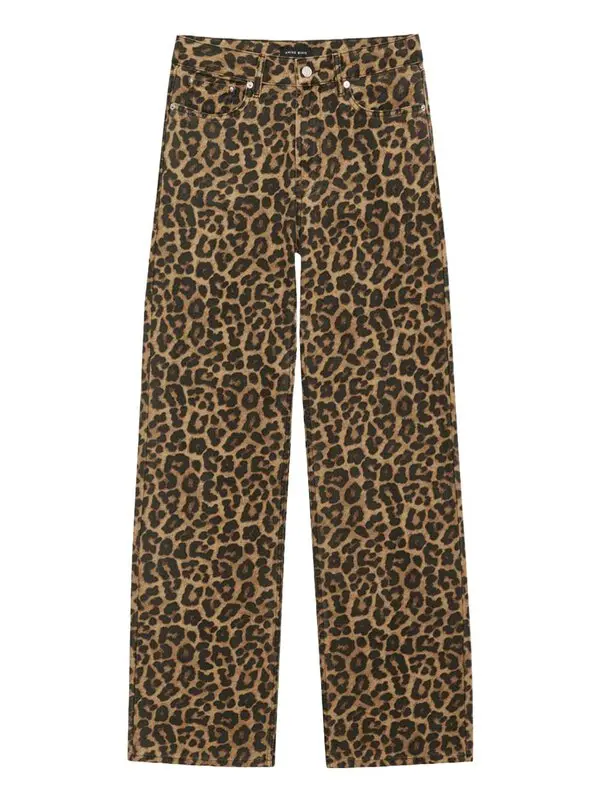 ANINE BING Hugh Jeans Leopard Print Wide Leg Denim - Black Panthers And Brown Panthers