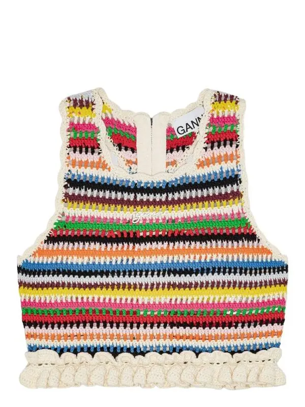 GANNI Crochet Frill Top - Multicolor