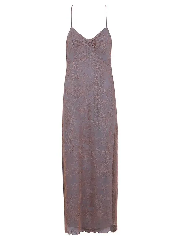 Emporio Armani Embroidered Sleeveless Maxi Dress - Gray