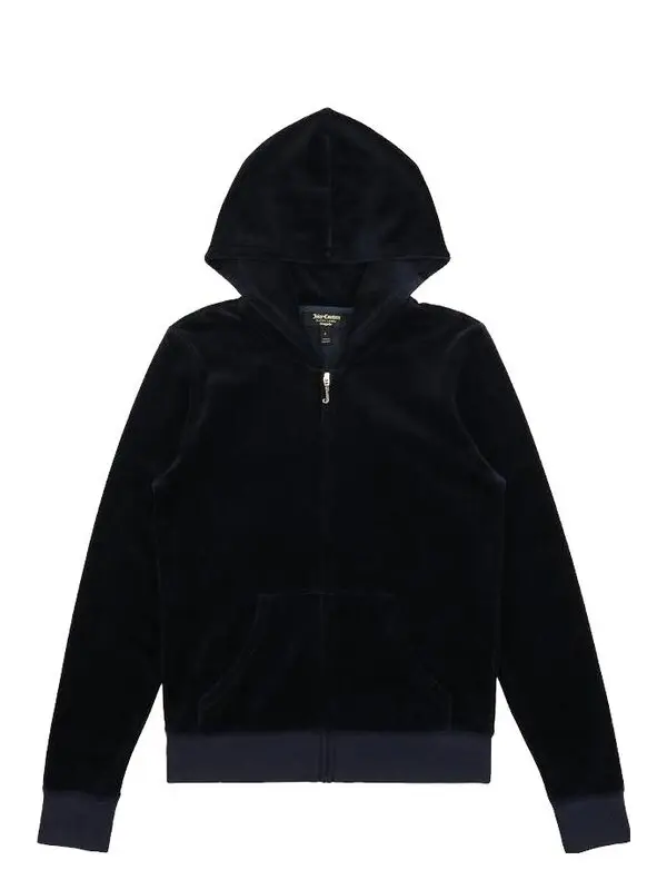 Juicy Couture Velour Zip-up Hooded Jacket With Embellished Logo - Black