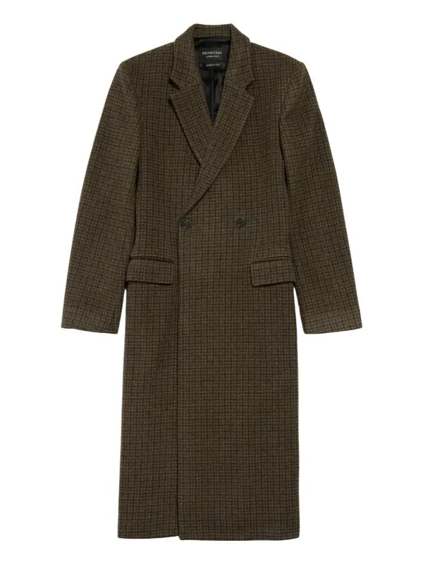 Balenciaga Double-breasted Checkered Wool Coat - Green