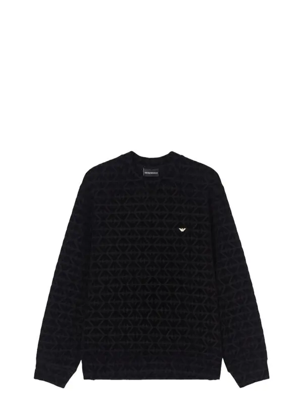 Emporio Armani Logo-embroidered Patterned Sweatshirt - Black