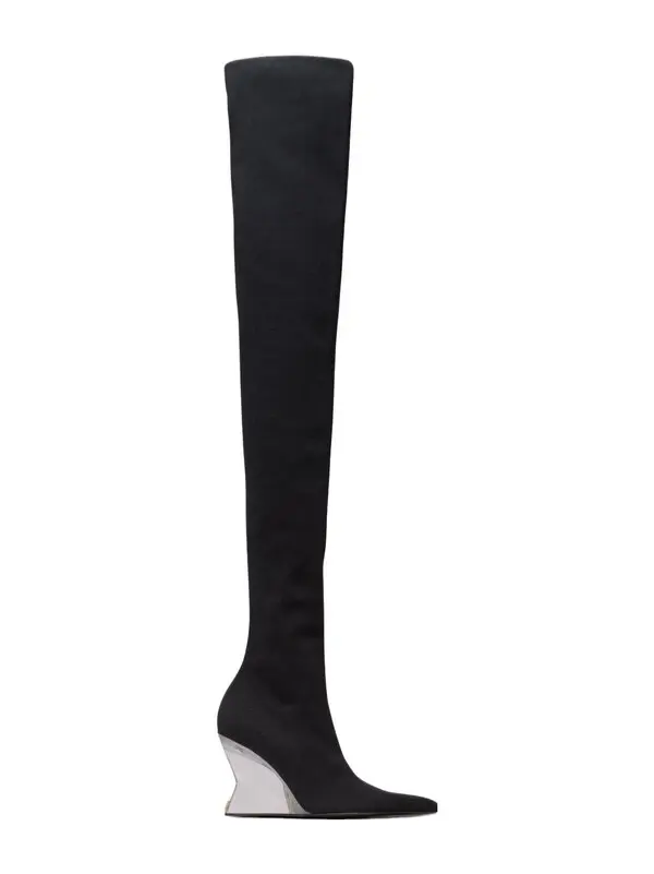 Balmain Wedge Knit Thigh-high Boots - Black