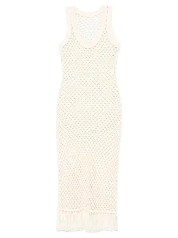 SIR. Sleeveless Crochet Knit Dress With Fringe Detail - White