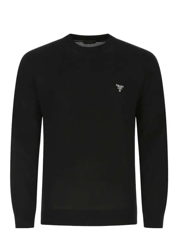 Prada Logo Embroidered Crewneck Jumper - Black