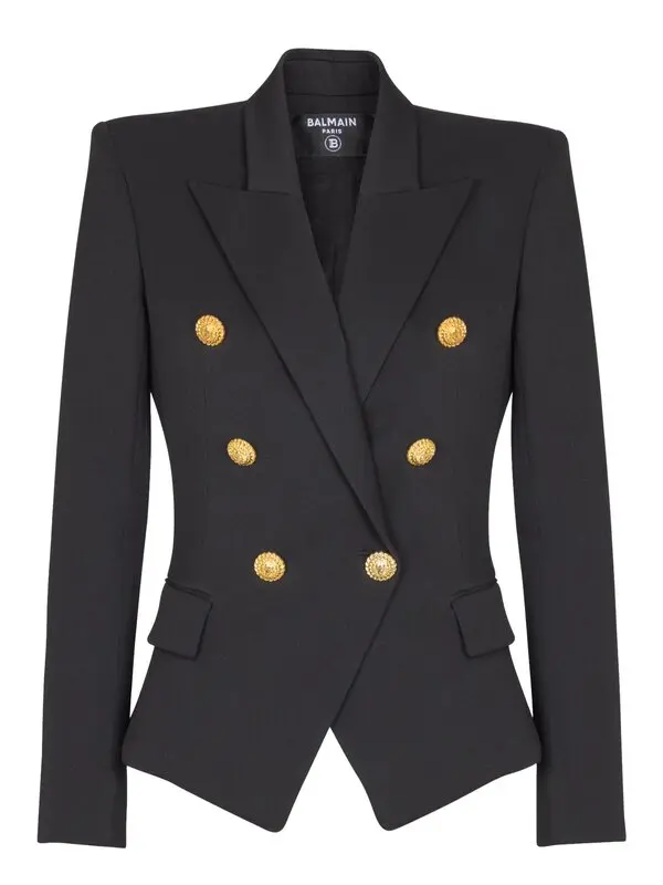 Balmain Grain De Poudre 6-button Fitted Jacket - Black