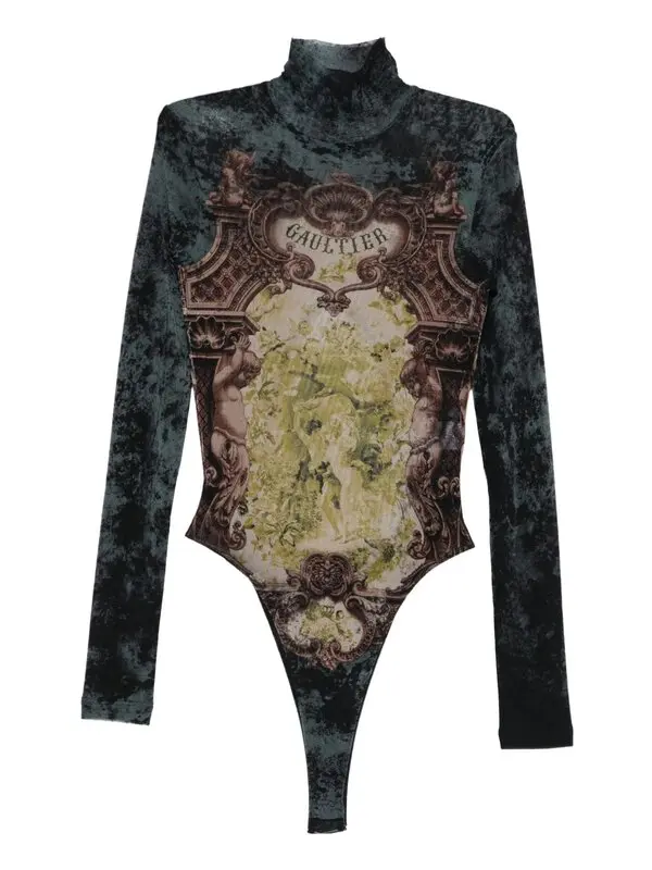 JEAN PAUL GAULTIER High-neck Printed Long-sleeve Bodysuit - Black