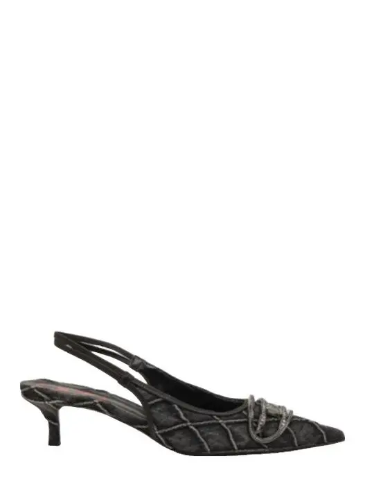 DIESEL® D-venus Sb Logo Embellished Slingback Kitten Heel Pumps - Black