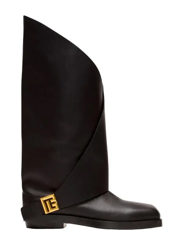 Balmain Twist Flat Leather Boots - Black