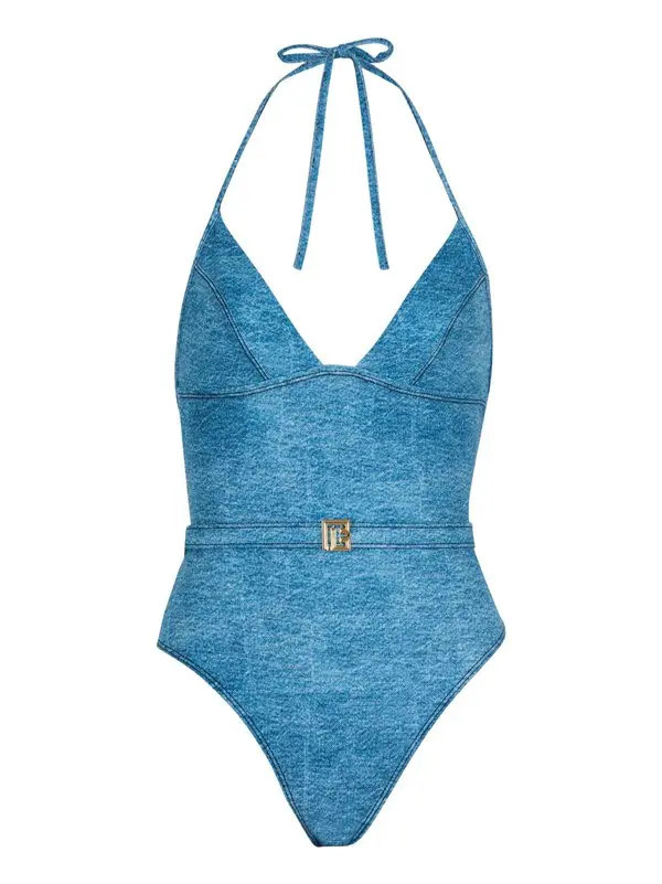 Balmain V-neck One-piece Swimsuit - Blue