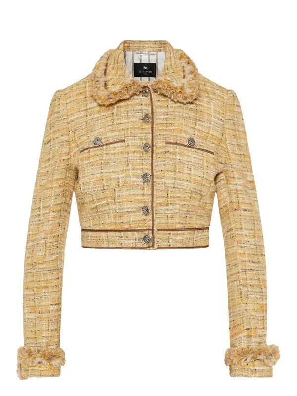 Etro Cropped Tweed Fringe-trim Jacket - Multicol On Beige Base