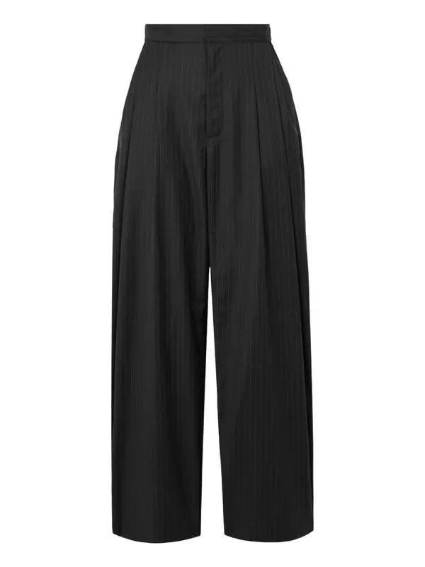 ST. AGNI Adjustable Pleated Pinstriped Wool-blend Wide-leg Pants - Black