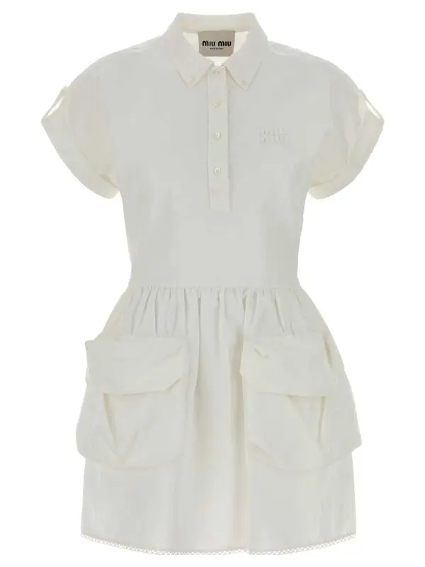 Miu Miu Short Sleeve Pocket Detailed Dress - White