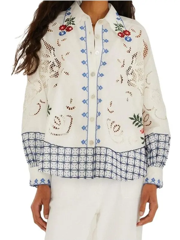 Farm Rio Embroidered Shirt - White
