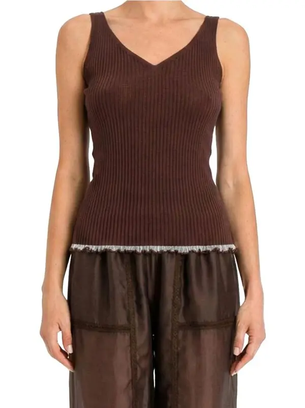 TWINSET V-neck Knitted Vest With Logo Detail - Brown
