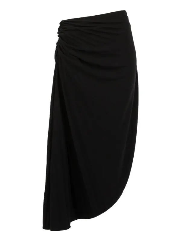 TWINSET Asymmetrical Hem Midi Skirt With Pleated Details - Black