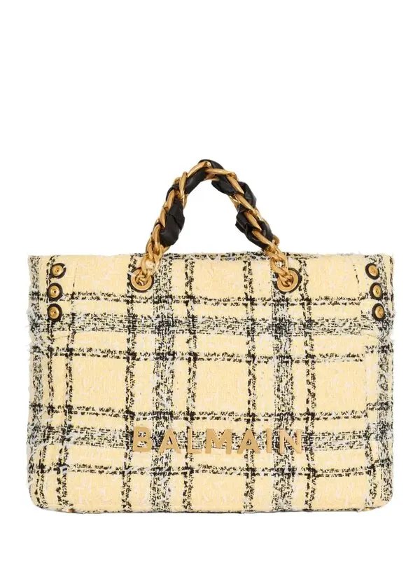 Balmain Plaid Tweed 1945 Tote Bag - Yellow