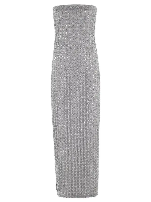 ROTATE BY BIRGER CHRISTENSEN Beaded Maxi Tube Dress - Gray