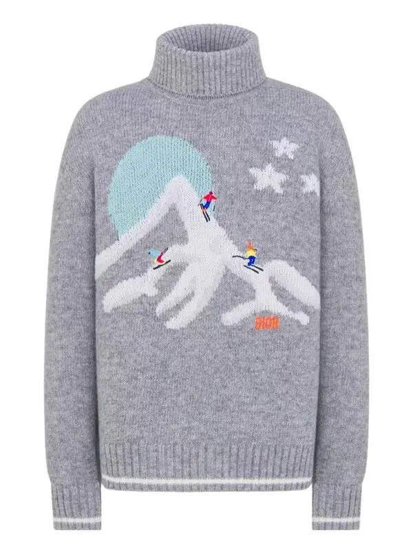 Dior Long-sleeved Sweater With Mountain Motif - Light Gray