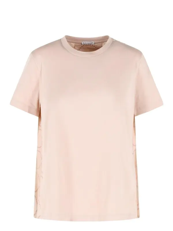 Moncler Short Sleeve T-shirt With Embroidered Logo And Ventilation Detail - Pink