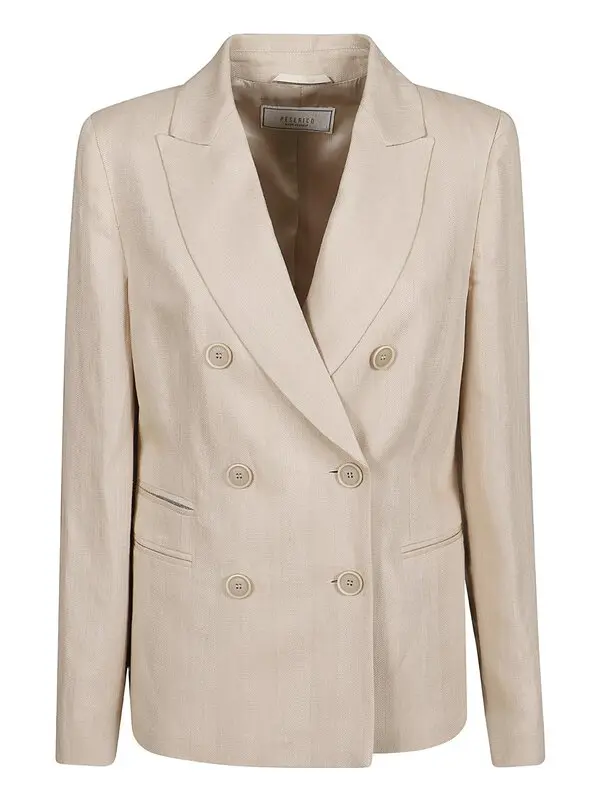 Peserico Double-breasted Cut-out Collar Suit Jacket - Nude