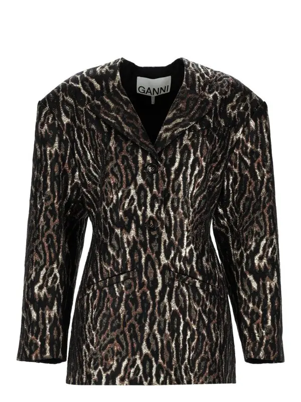 GANNI Single-breasted Animal Print Blazer - Black