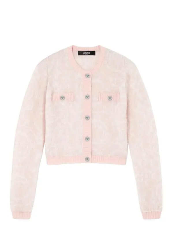 Versace Jacquard Knit Cardigan With Medusa Hardware - Pink