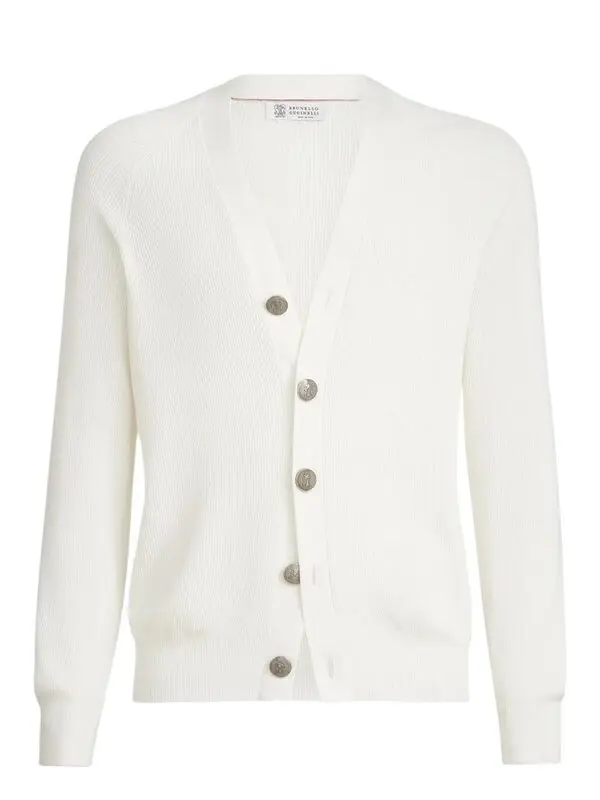 Brunello Cucinelli V-neck Ribbed Cardigan - White