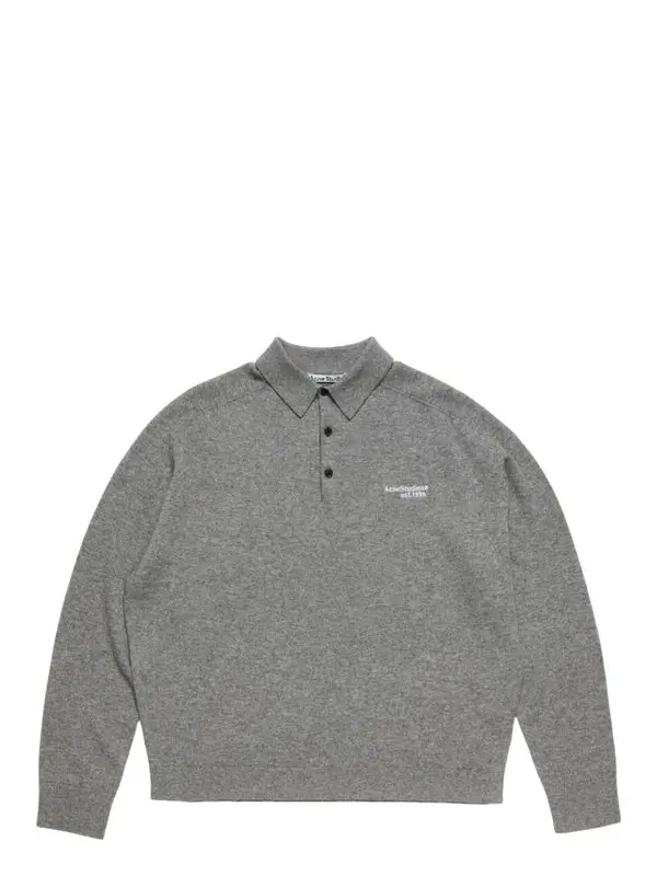 Acne Studios Logo Knit Polo Sweater - Dark Gray