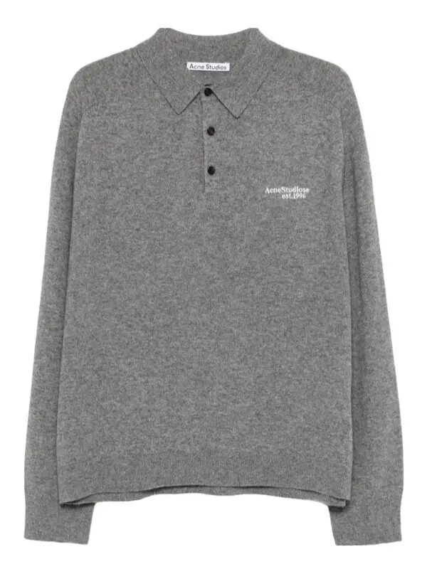 Acne Studios Logo Knit Polo Sweater - Dark Grey