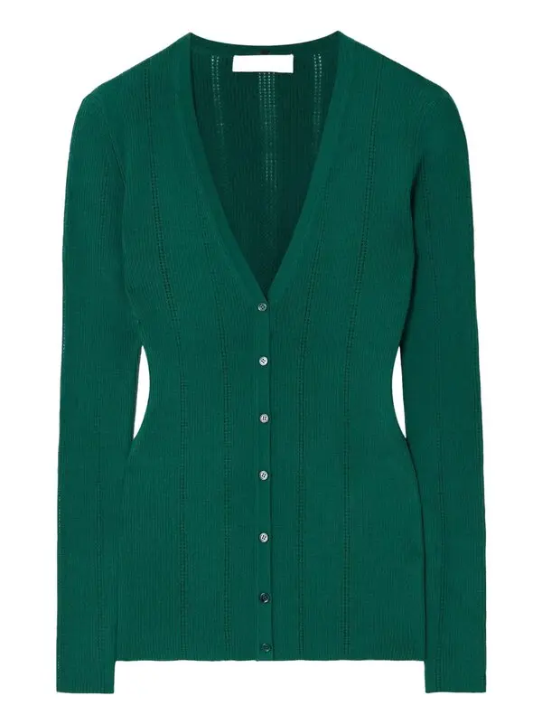 Gabriela Hearst V-neck Long-sleeved Ribbed Cardigan - Grandma Green