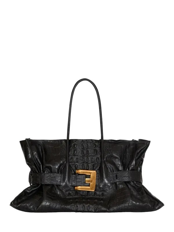 Balmain Xl Anthem Bag In Embossed Crocodile-print Calfskin - Black