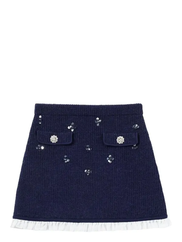 SELF-PORTRAIT Sequin-appliqués Knitted Skirt - Navy