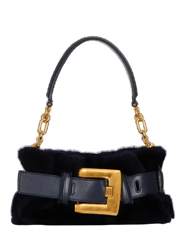 Balmain Mini Anthem Bag In Shearling - Black