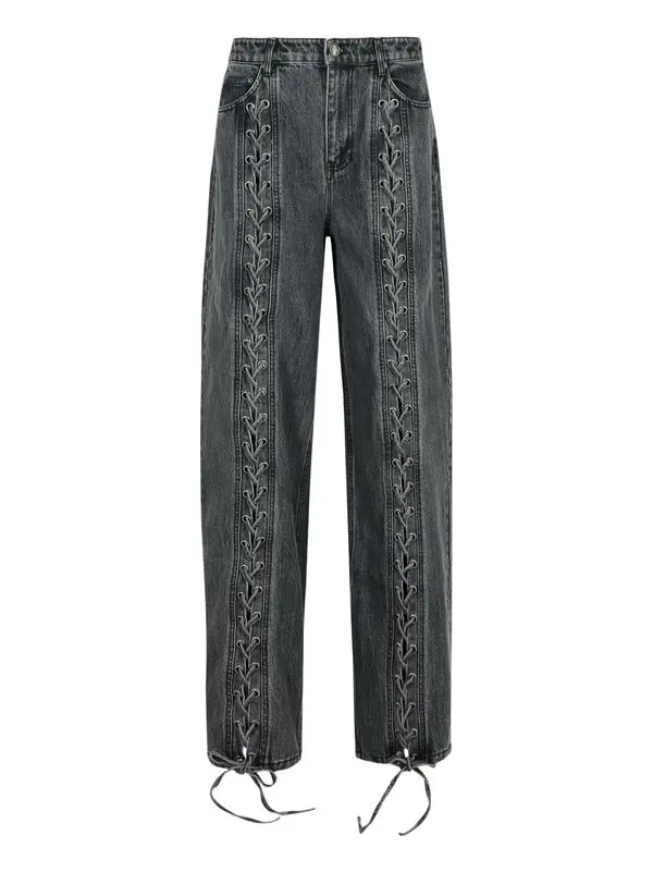ROTATE BY BIRGER CHRISTENSEN Lace-up Wide-leg Jeans - Black