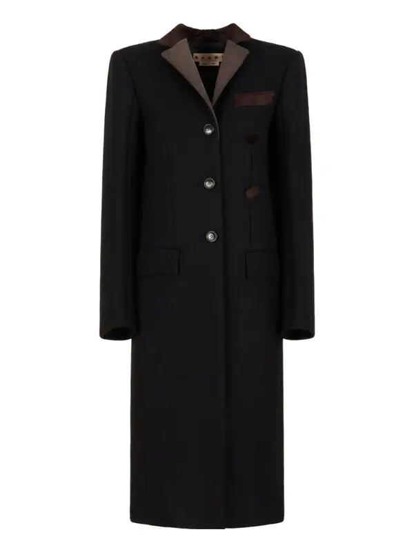 Marni Wool Felt Coat With Leather Details - Black