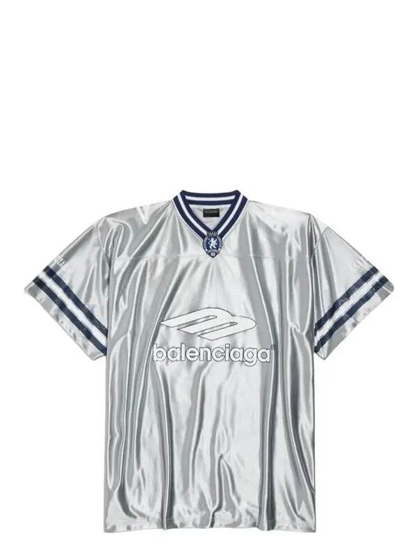 Balenciaga 3b Football V-neck Oversized T-shirt - Gray/white