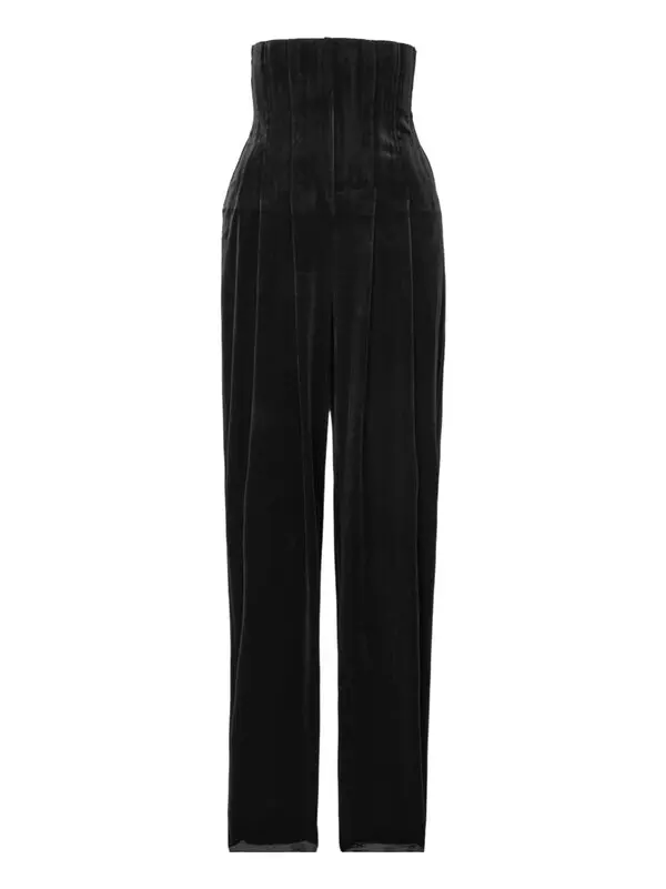 Norma Kamali High Waisted Tailored Pleat Wide Leg Trousers - Black