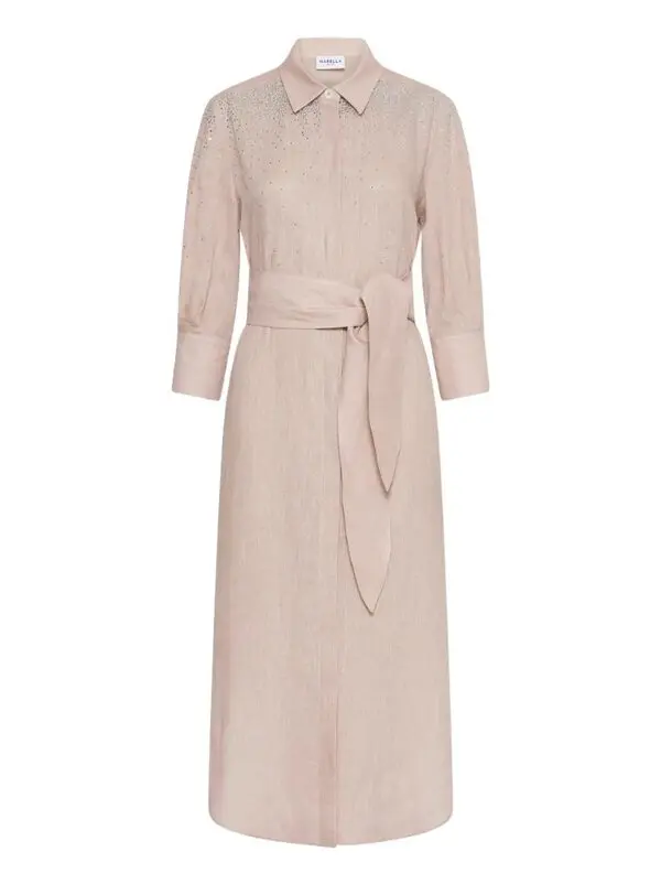 Marella Linen Shirt Dress With Rhinestone Embellishments And Belt - Pink