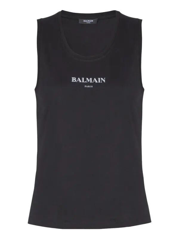 Balmain Crewneck Sleeveless Tank Top With Print - Black