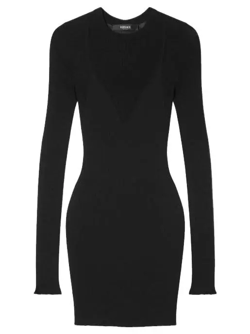 Versace Fitted Knitted Mini Dress With Medusa Hardware - Black