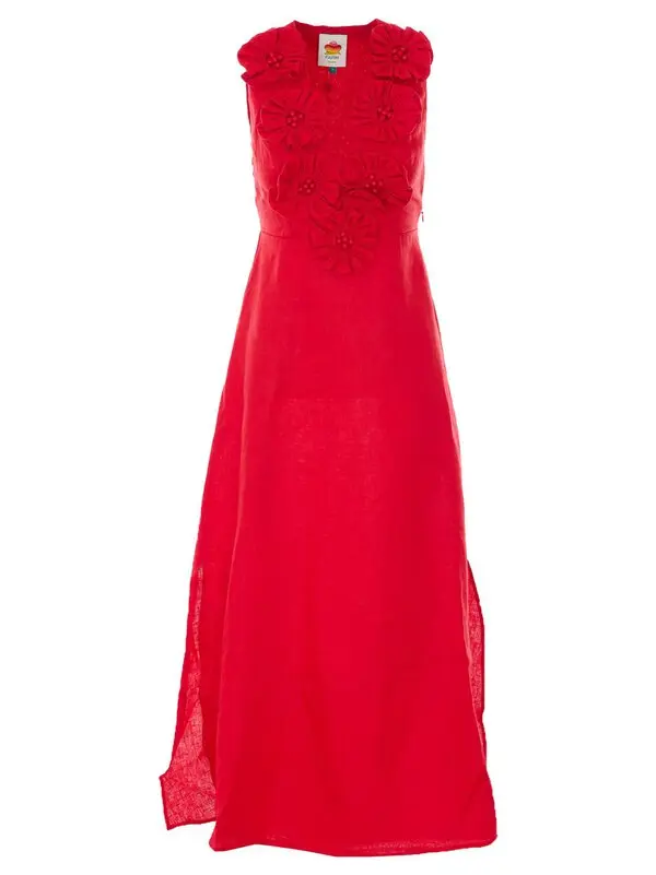 Farm Rio 3d Floral Appliqué Maxi Dress - Red