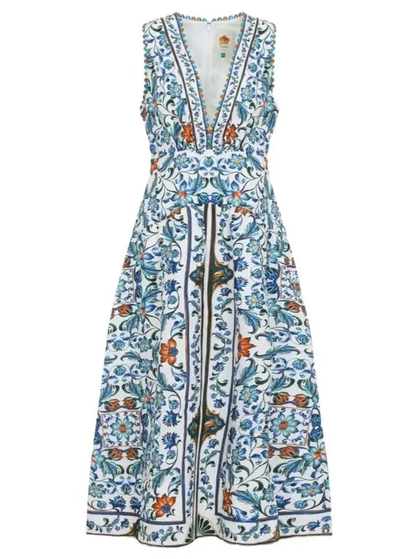 Farm Rio Floral Print V-neck Sleeveless Midi Dress - Multicolor