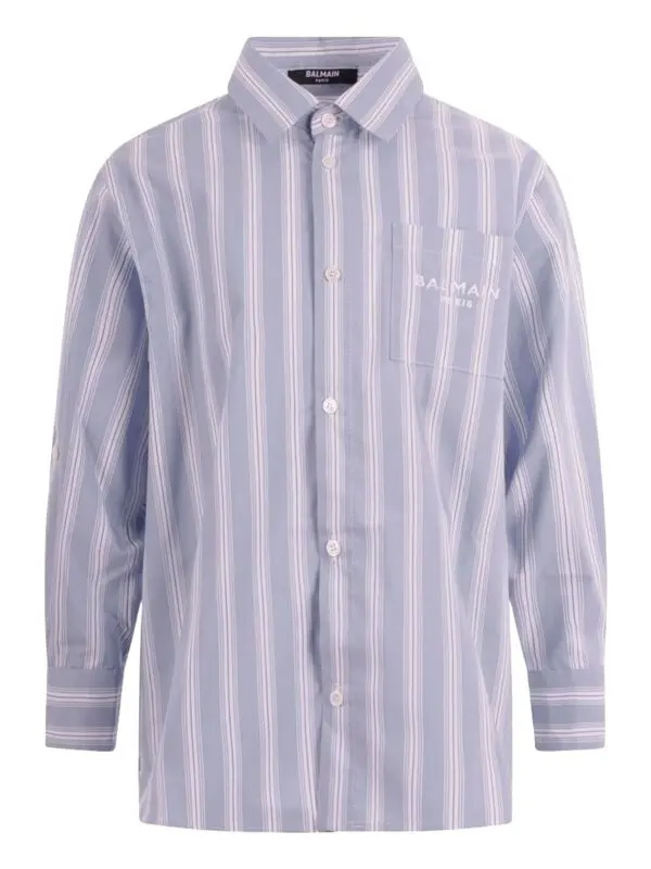 Balmain Striped Button-up Shirt With Pocket - Gray
