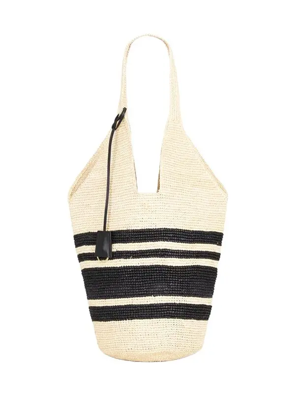 ANINE BING Leah Stripe Raffia Tote Bag - Nude