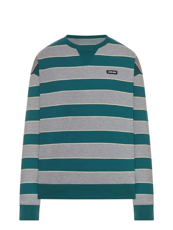 Miu Miu Oversized Striped Long Sleeve Sweatshirt - Blue